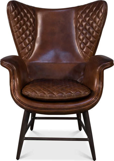 Quilted Vintage Cigar Brown Wing Chair - Midcentury - Armchairs And ...