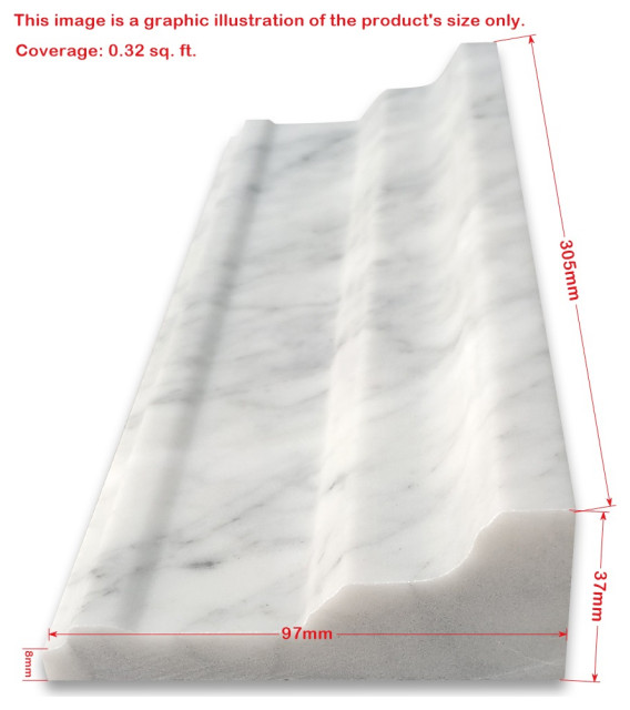 Carrara White Marble Large Cap Crown Square Edge Trim Molding Honed, 1 ...