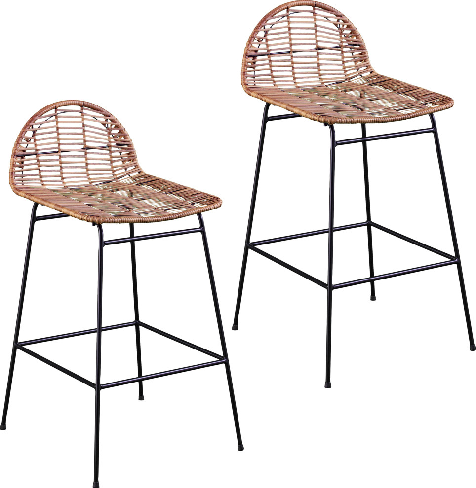 Parrado Pair of All-Weather Rattan Outdoor Stools - Tropical - Outdoor ...
