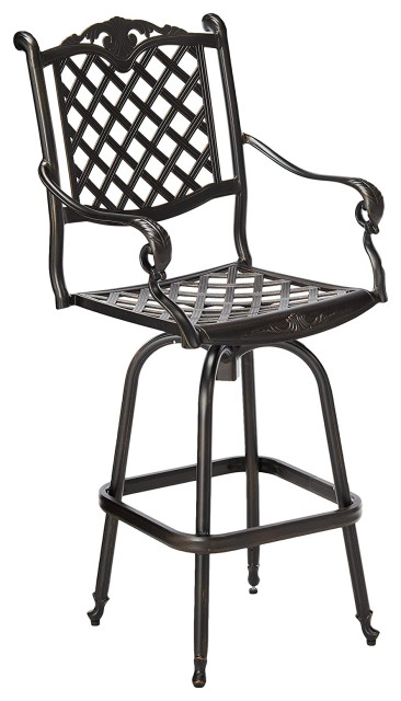 Patio Bar Stool, Lattice Patterned Seat & Back With Scrolled Arms ...