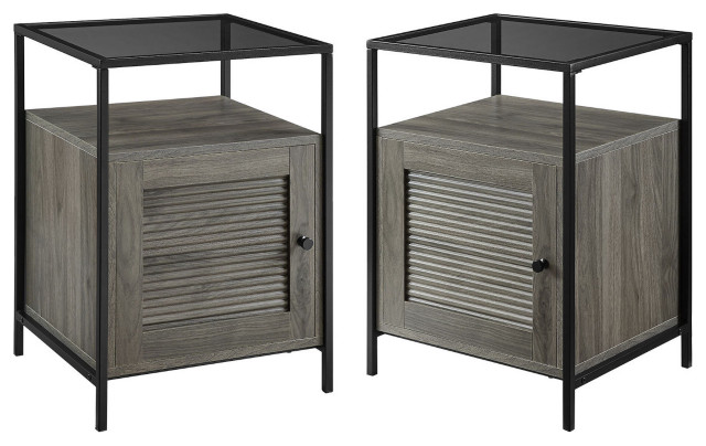 Dewey Fluted Door Nightstand, Slate Gray - Industrial - Nightstands And ...