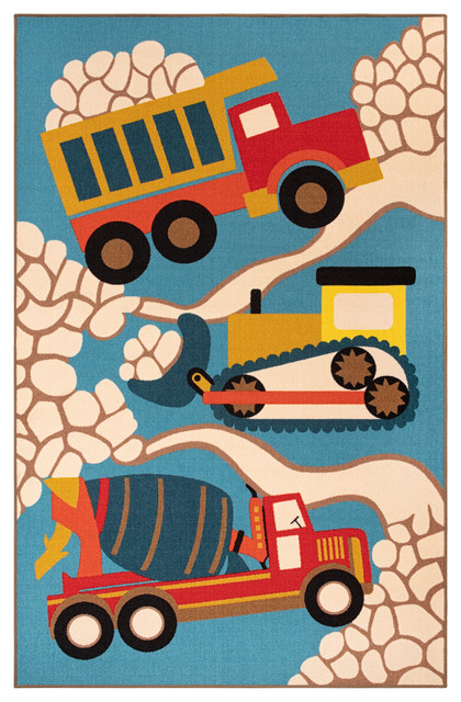 Construction Zone Kids Non Slip Foldable Area Rug, 4 Ft. X 6 Ft ...