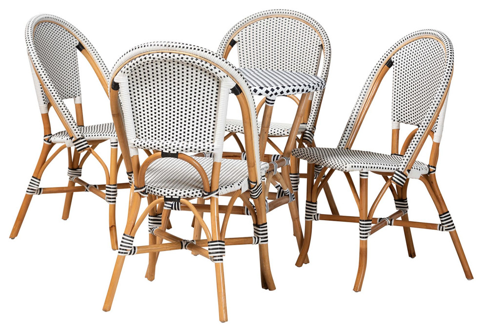 Axelle French Black and White Weaving & Rattan 5-Piece Dining Set ...