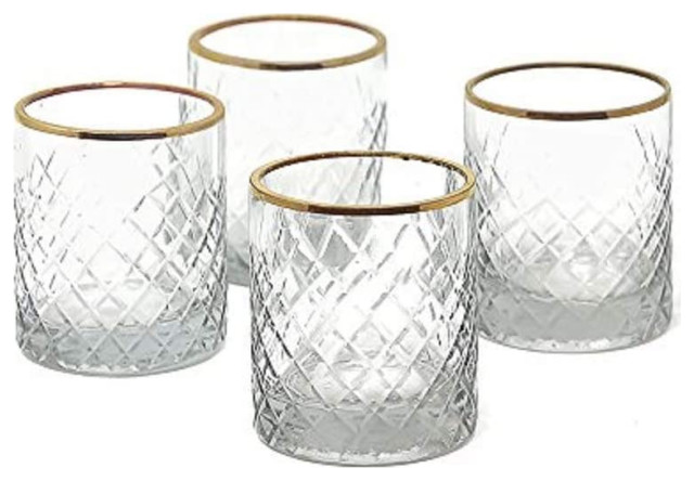 Serene Spaces Living Glass Votive Holders with Gold Rim, Etched Squares ...