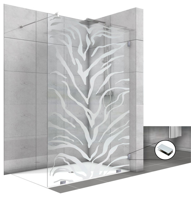 Fixed Shower Glass Screen with Frosted Design, 35-1/2" X 75" - Contemporary - Shower Doors - by ...