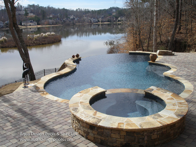 Lake Living Pool With Infinity Edge and View - Arts & Crafts - Pools ...