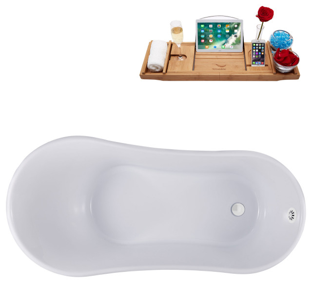 63" Streamline N352ORB-WH Soaking Clawfoot Tub and Tray With External ...