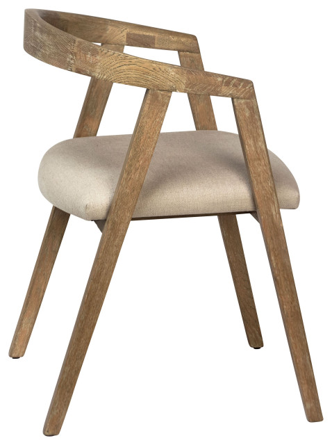 Piper Natural Oak Curved Back Dining Arm Chair With Upholstered Linen ...