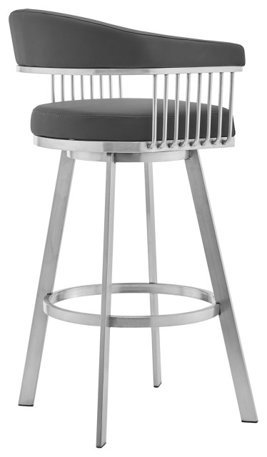 Chelsea Gray Faux Leather and Brushed Stainless Steel Swivel Bar Stool ...