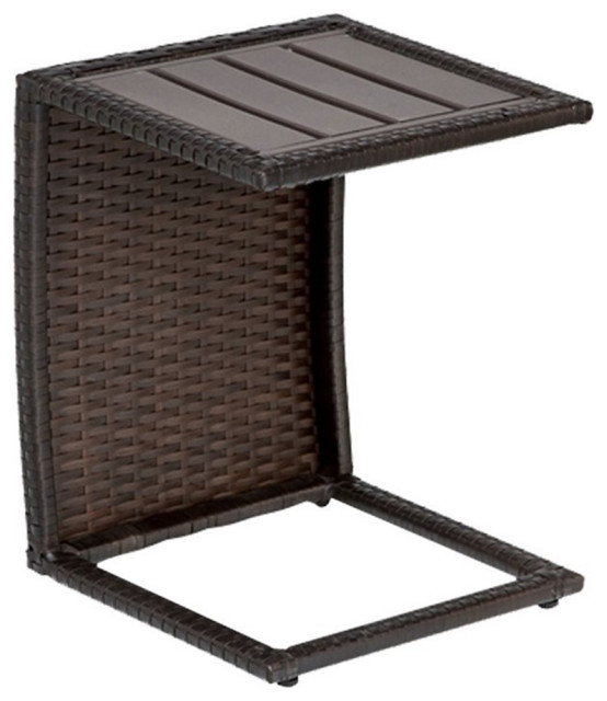 Belle Outdoor Wicker Patio Side Table - Tropical - Outdoor Side Tables ...