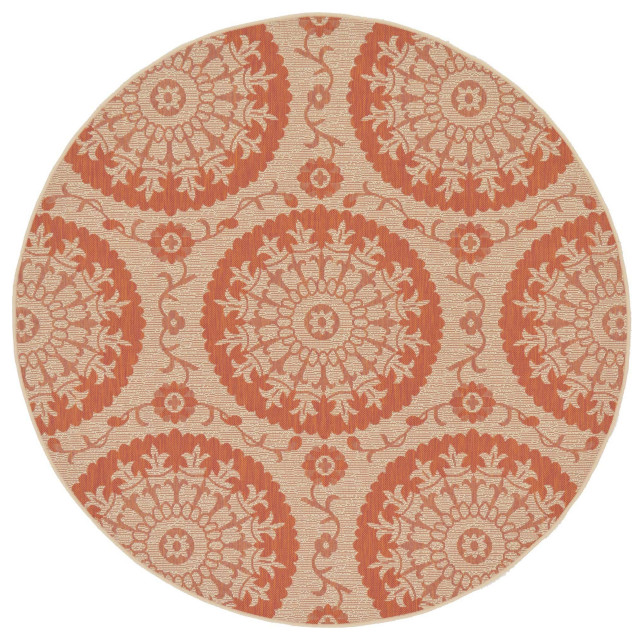 Rug Unique Loom Outdoor Botanical Terracotta Round 6' 0 x 6' 0 ...