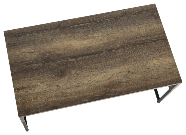 Wrap Rectangular Coffee Table Ashwood Rustic Wood Grain and Black Metal ...