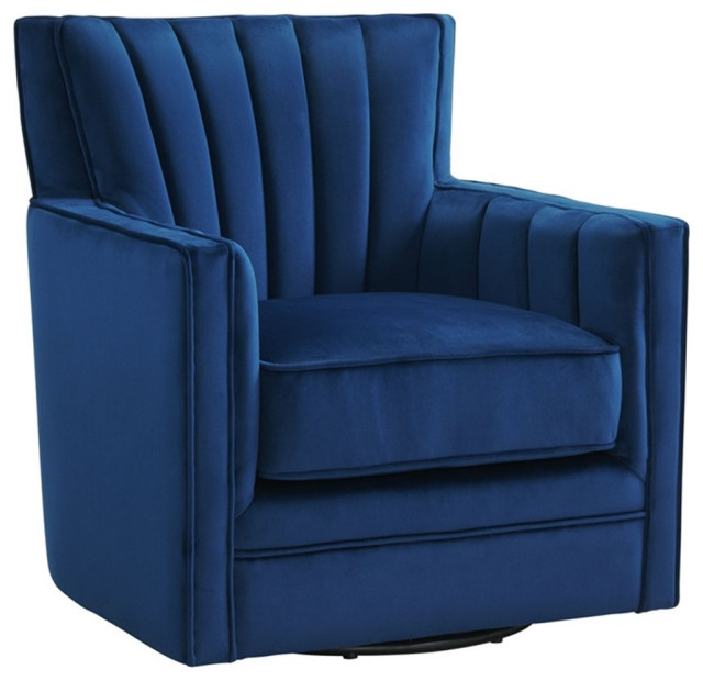 Maklaine Contemporary Styled Wood Swivel Chair in Cobalt Finish ...