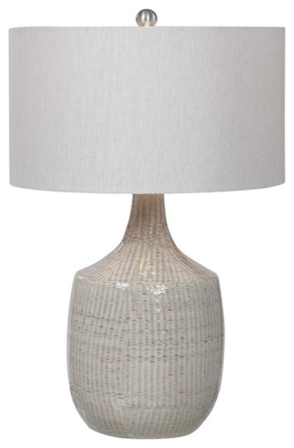 Uttermost Felipe Farmhouse Ceramic and Fabric Table Lamp in Light Gray ...