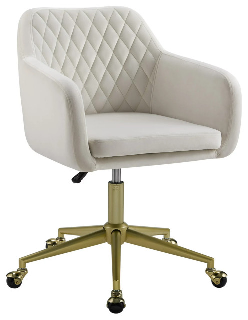 Contemporary Office Chair, Swiveling Golden Base & Diamond Stitched ...