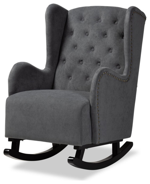 Baxton Jamir Grey Fabric and Dark Brown Wood Rocking Chair ...