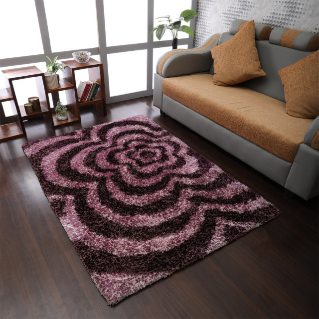 Hand Tufted Shag Polyester Area Rug Floral Purple, [Rectangle] 5'x8 ...