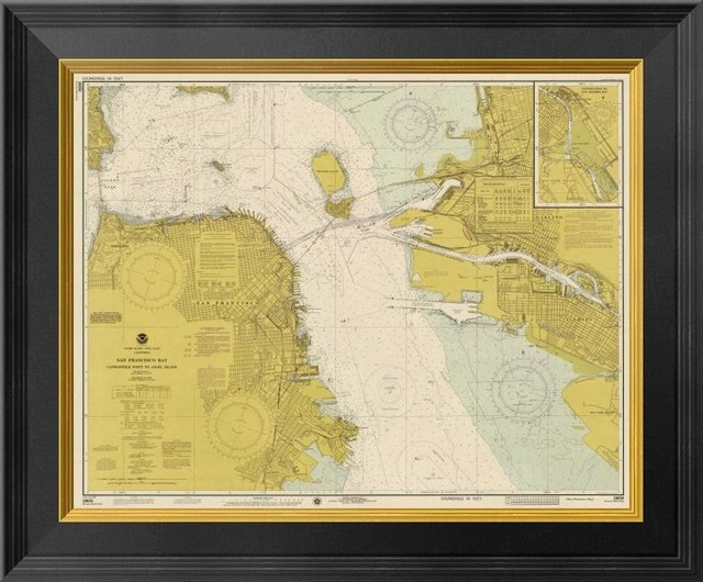 Nautical Chart, San Francisco Bay 1975, Sepia Tinted, 20"x1.5"x16", 20 ...