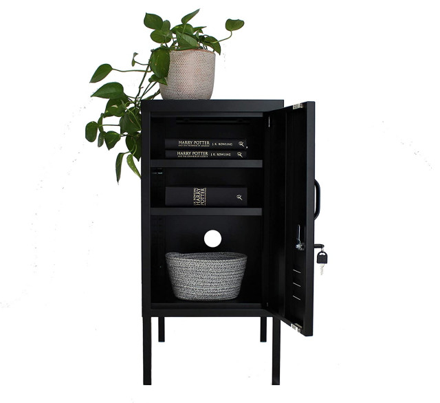 Locker End Table/Bedside Table with Metal Storage Cabinet - Rustic ...