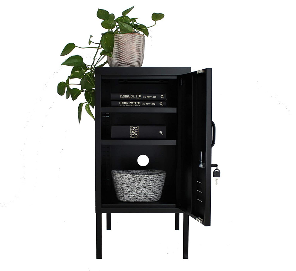 Locker End Table/Bedside Table with Metal Storage Cabinet - Rustic ...