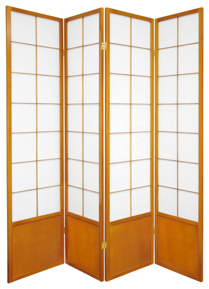 Modern Room Divider, Honey Wooden Frame With Lattice Square Pattern ...