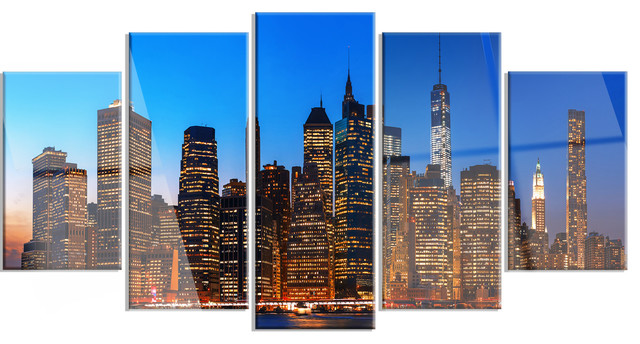 "Night New York City Panorama" Metal Wall Art, 60"x32" - Contemporary ...