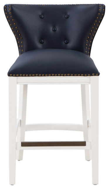 Marco Midnight Blue Faux Leather and White Wood Counter Stool ...
