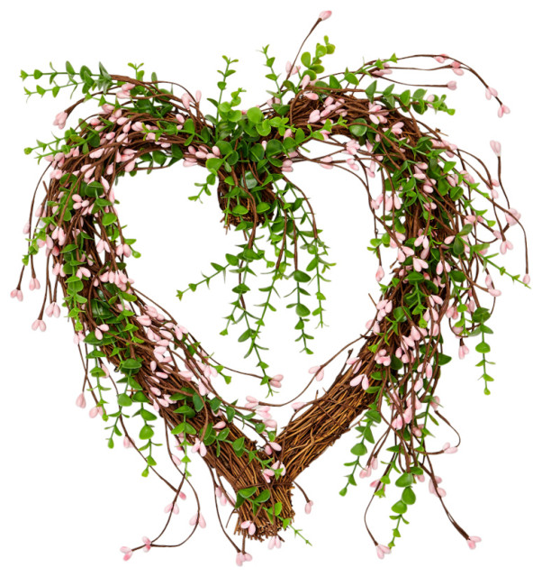 15" Berry Heart Wreath, Pink - Modern - Wreaths And Garlands - by WORTH ...