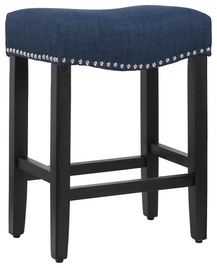 Trent Home 24" Upholstered Saddle Seat Counter Stool in Navy Blue ...