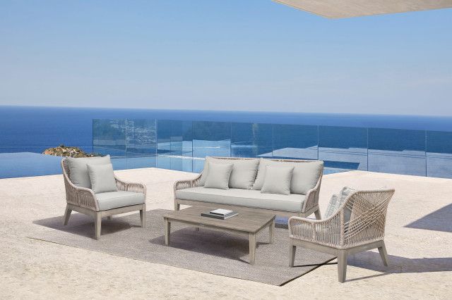 Hawaii 4-Piece Outdoor Patio Furniture Set, Acacia and Rope With ...