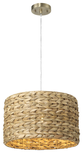 Bella - Metal and Handwoven Wicker Drum Ceiling Light, Natural ...