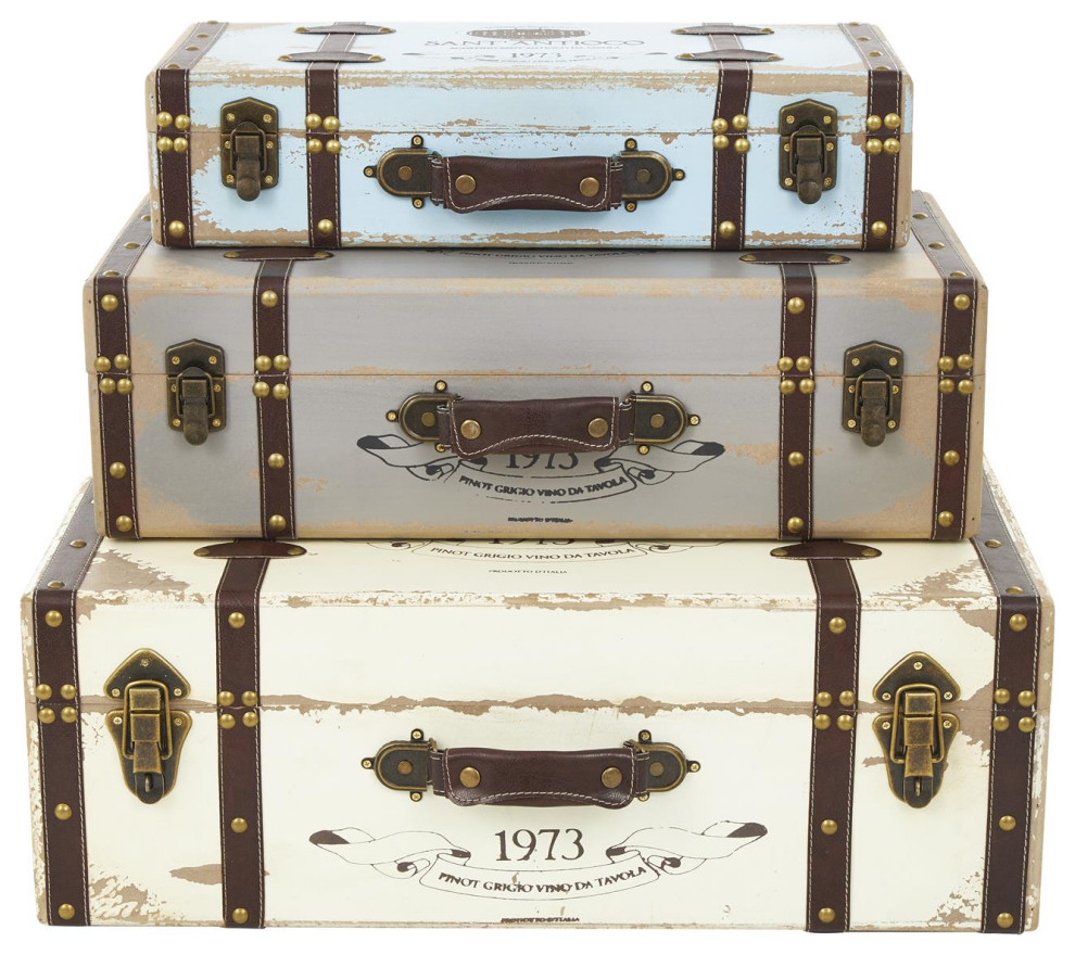 Urban Designs Vintage Hues 3-Piece Wooden Nesting Storage Trunk Set ...