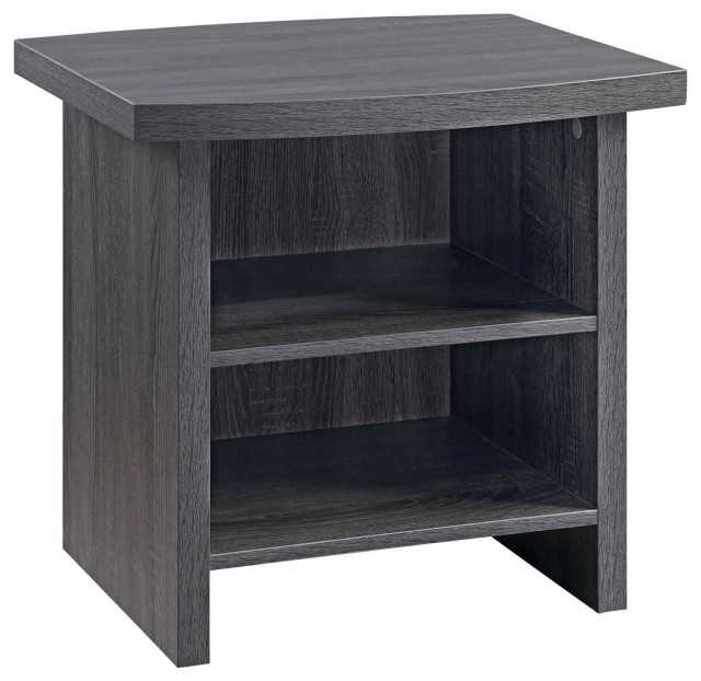 Square Wooden End Table with 2 Open Shelves and Side Panel Support ...