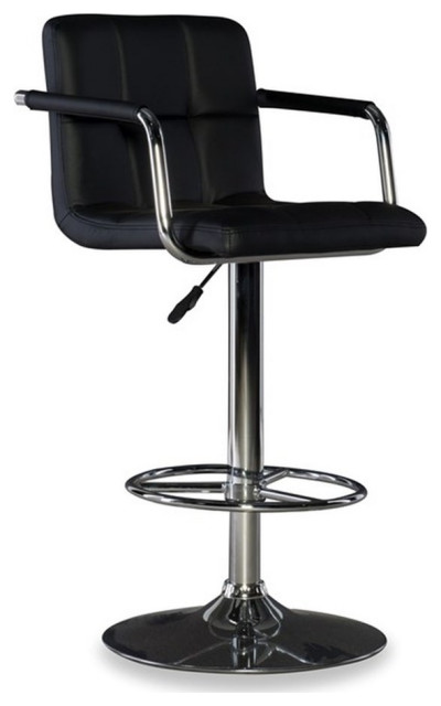 Linon Quilted Back Metal Adjustable Swivel Bar Stool in Chrome and ...