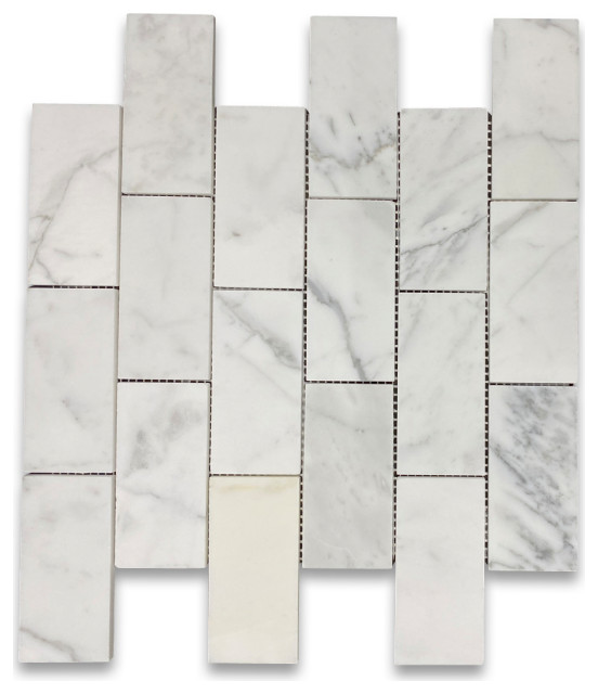 2x4 Brick Offset Subway Mosaic Statuary White Marble Tile Honed, 1 sheet - Traditional - Wall ...