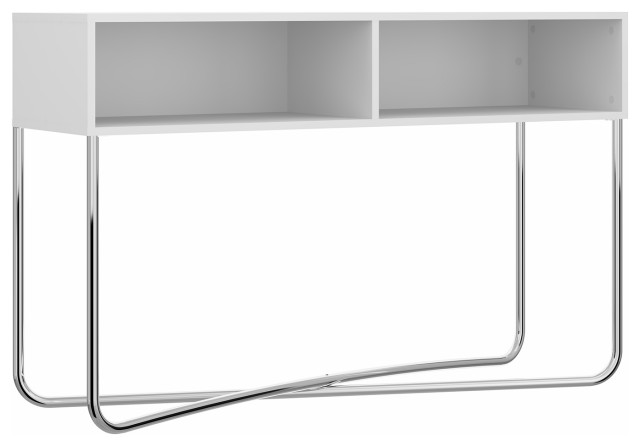Wooden Console Table With 2 Open Compartments and Metal Frame, White ...