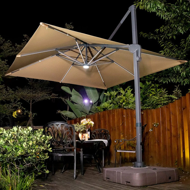 Modern Patio Umbrella, Solar Powered LED & Rotating Canopy, 10ft X 10ft ...