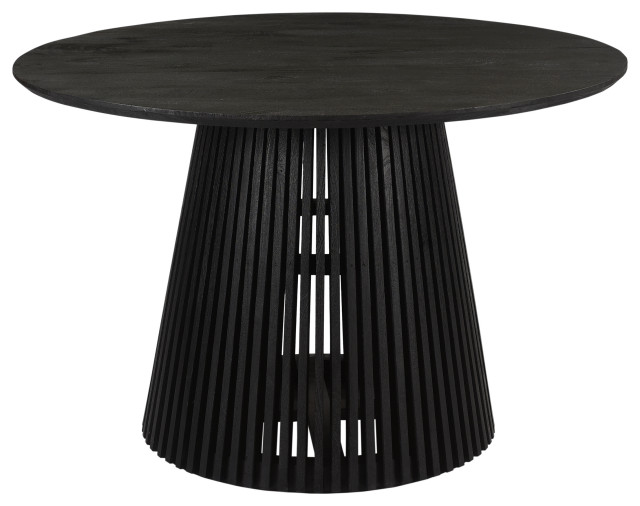 Benzara UPT-276560 Ridge 47" Mango Wood Round Dining Table Slatted Base ...