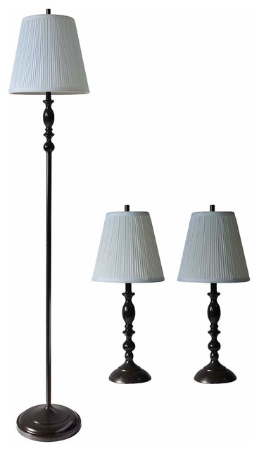 Eleanor 3-Piece Table and Floor Lamp Set With Shades - Traditional ...