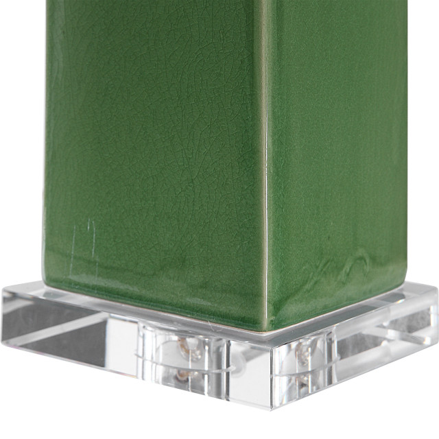 Lush Green Square Cylinder Column Table Lamp, Ceramic Organic Tropical ...