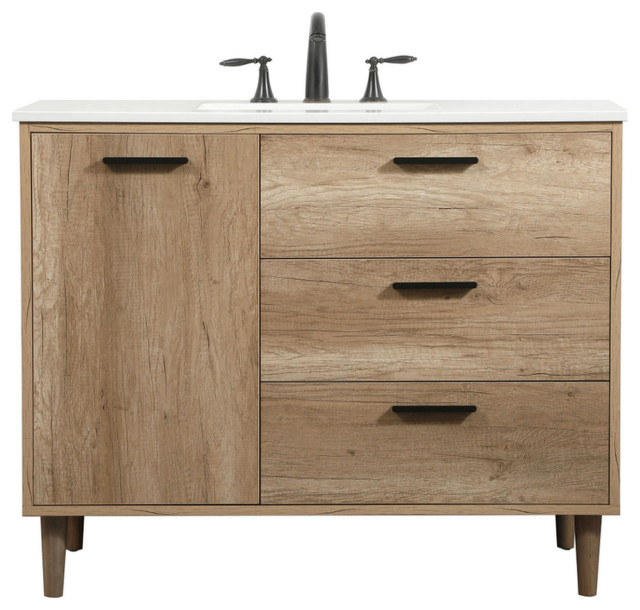 42" Single Bathroom Vanity, Natural Oak, Vf47042Nt - Midcentury ...