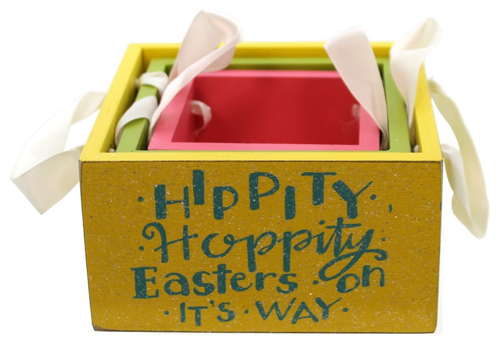 3-Piece Easter Wooden Easter Bins Wood Stacking Primitive 26465, 3.25 ...