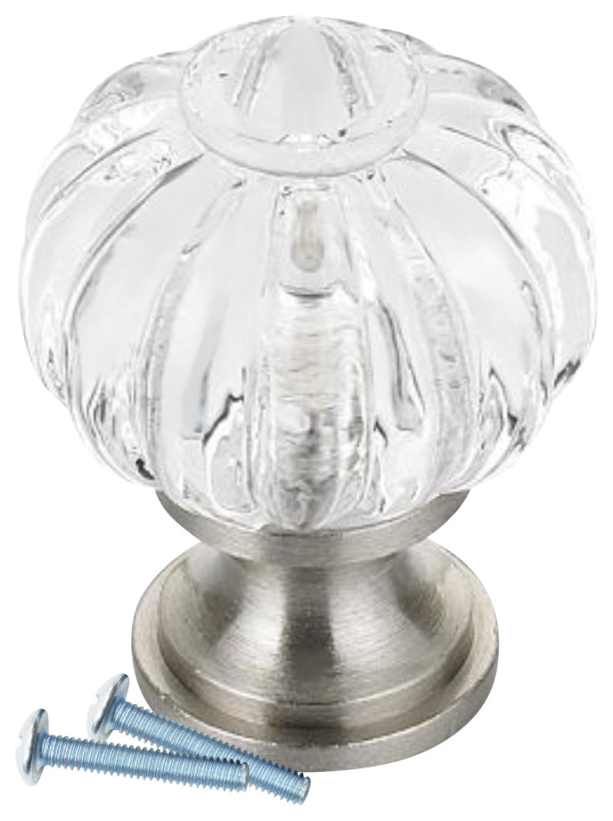 Crystal Clear Acrylic Pumpkin Style Brushed Nickel Cabinet Knob 1-3/32", 2 - Traditional ...