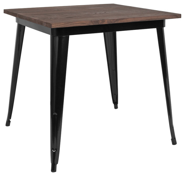 31.5" Square Metal Indoor Table With Walnut Rustic Wood Top - Modern ...