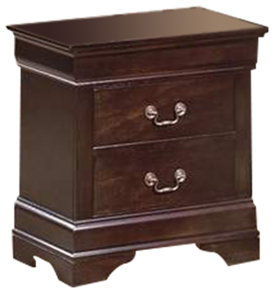 2 Drawer Wooden Nighstand with Hanging Pull and Bracket Feet, Dark ...