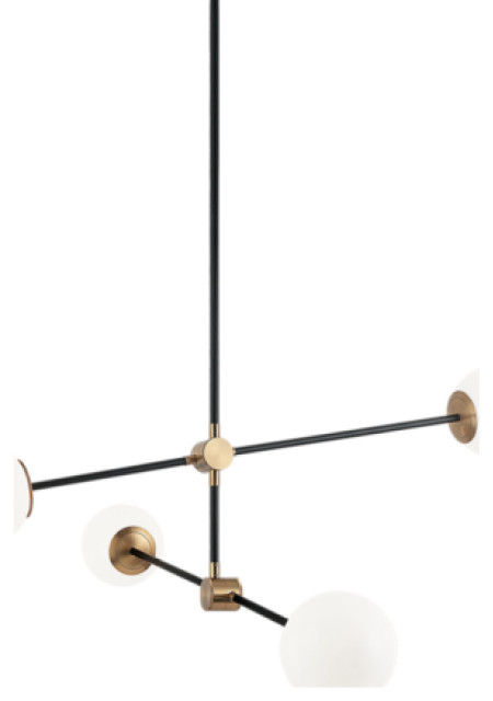 Cosmic Chandelier, 4-Light, Aged Gold Brass, Opal Glass Shade, 43.88"L ...