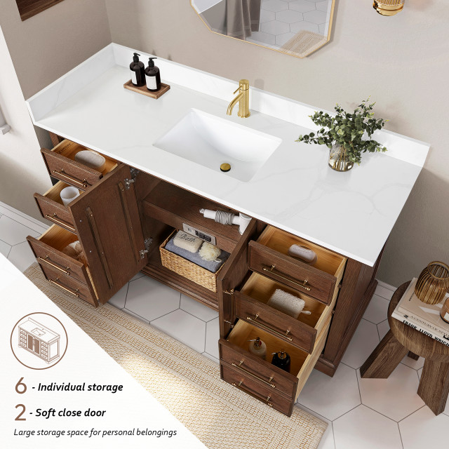Tokyo Bath Vanity, Quartz Top No Mirror, 60" - Transitional - Bathroom ...