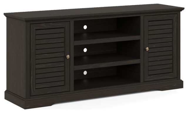 Black Finish Solid Wood TV Stand That Holds TVs Up to 75 in ...