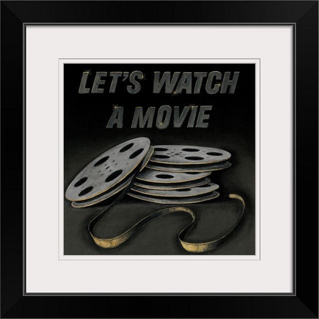 "Lets Watch a Movie" Black Framed Art Print, 20"x20" - Midcentury ...