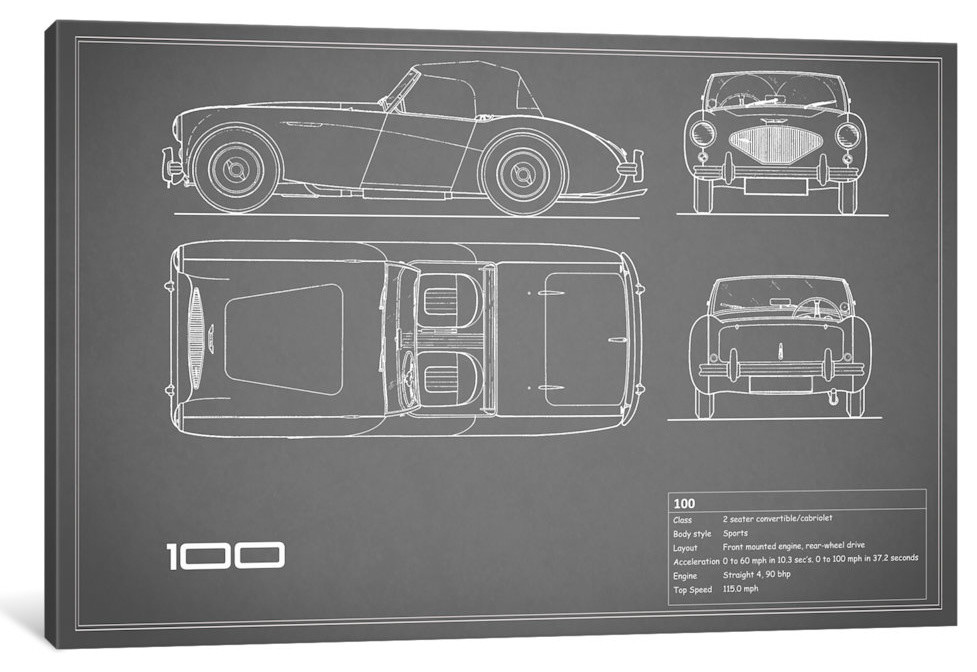 "Austin-Healey 100 (Grey)" by Mark Rogan, Canvas Print, 18x12x1.5 ...
